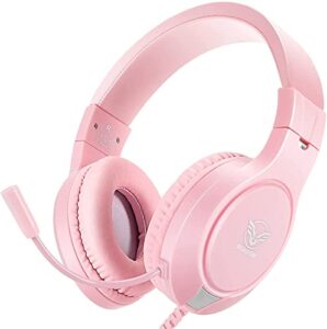 pink gaming headset for nintendo switch, xbox one, ps4,ps5, bass surround and noise cancelling with flexible mic, 3.5mm wired adjustable over-ear headphones for laptop pc ipad smartphones