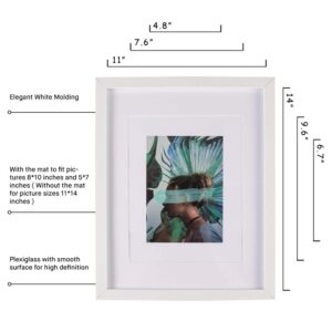 elabo 11x14 White Picture Frame (3 Pack) - High Definition Plexiglass Display Pictures 5x7,8x10 with Mat or 11x14 without Mat - Vertical or Horizontal Wall Mounting