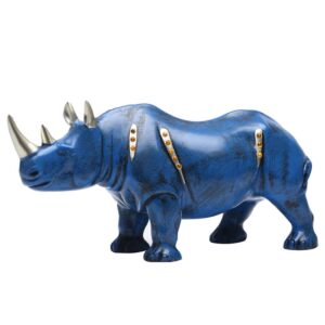 brasstar resin blue rhino statue wildlife rino animal figurine collectible 10.6" length gift home office decor tqzdpt007