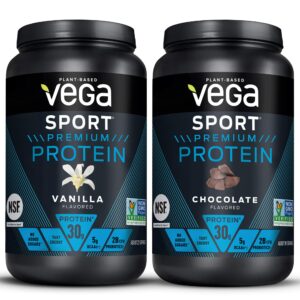 vega sport premium protein powder bundle, chocolate + vanilla, plant based protein powder post workout - certified vegan, vegetarian, keto-friendly, gluten free, dairy free, bcaa amino acids