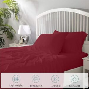 Bunny's Home Twin Sheet Set Burgundy 100% Egyptian Cotton Sheets 1000 Thread Count Sheets 4 Piece Hotel Luxury Bed Sheets Sateen Weave 17 Inch Deep Pocket Fitted Sheet, Flat Sheet & 2 Pillowcases