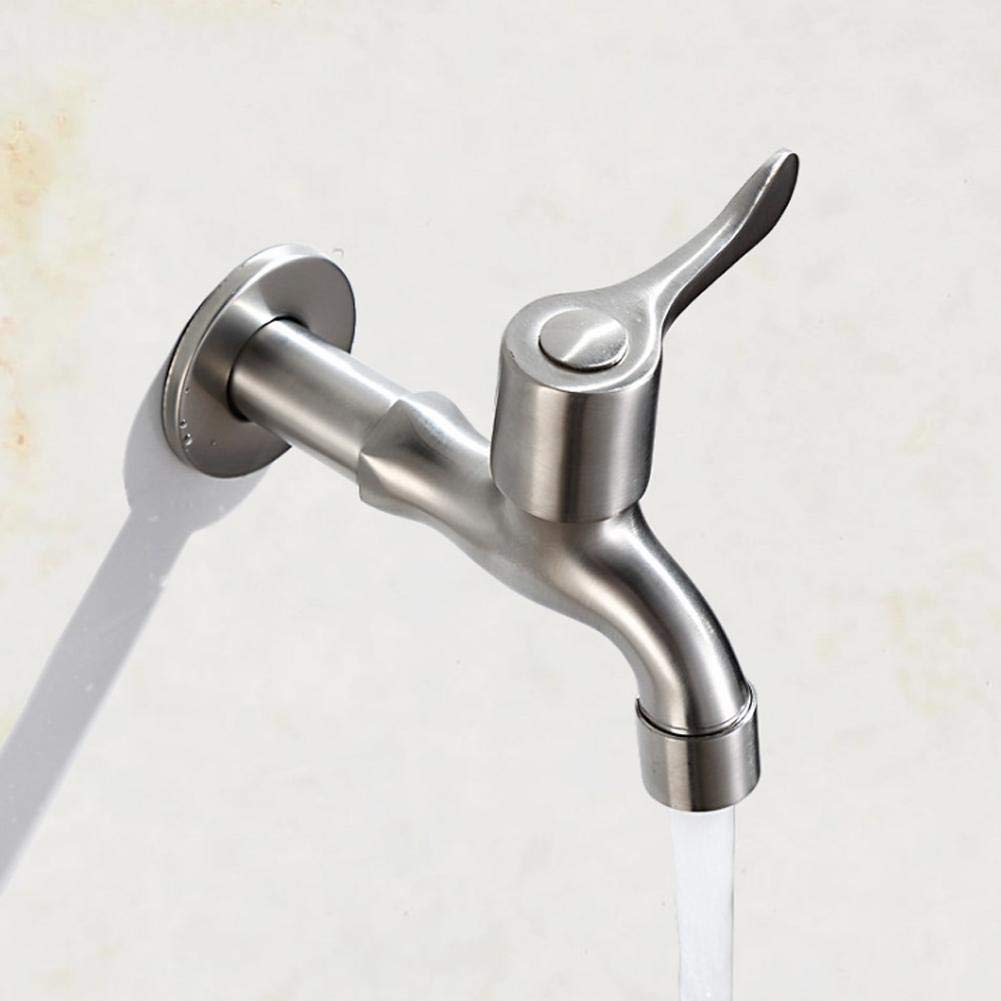 Fdit Practical Household G1/2in Stainless Steel Water Faucet Washing Machine Sink Basin Single Cold Faucet Water Tap Bathroom