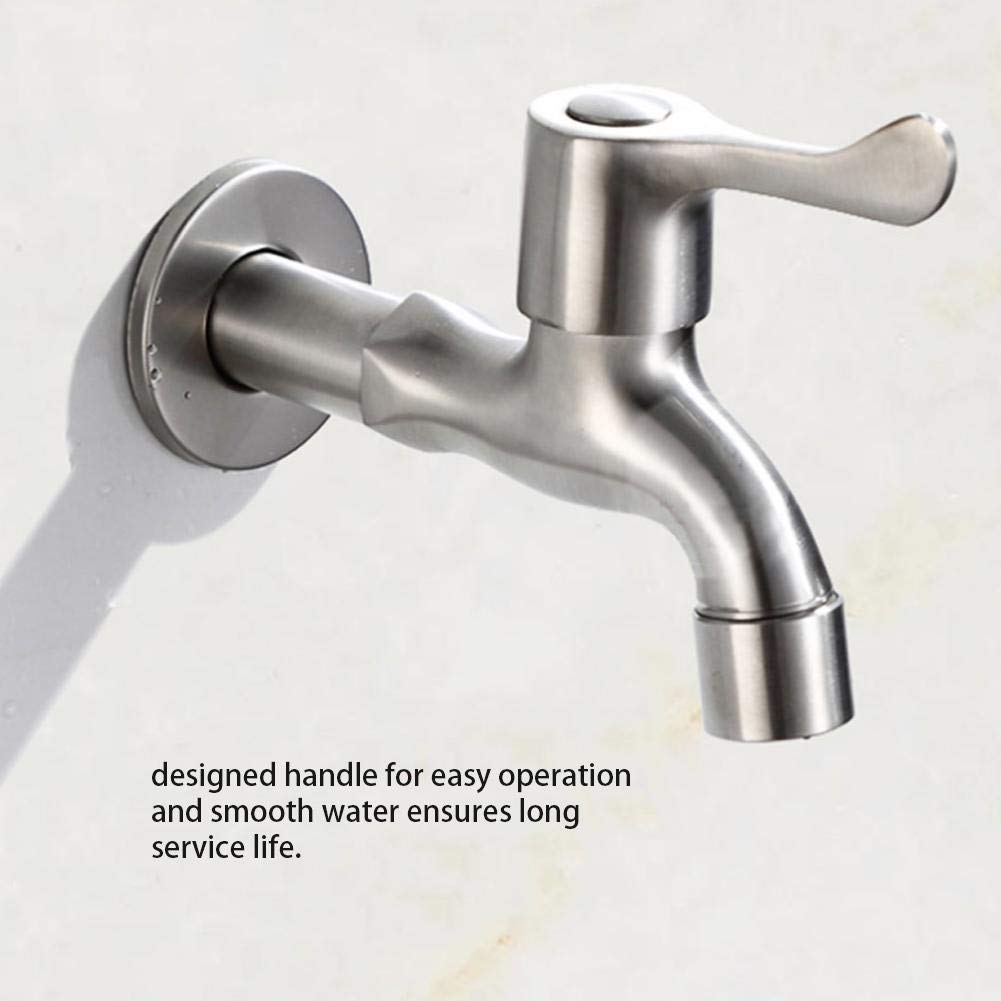 Fdit Practical Household G1/2in Stainless Steel Water Faucet Washing Machine Sink Basin Single Cold Faucet Water Tap Bathroom