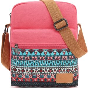 Leaper Girls Crossbody Purses 2 PCS Vintage Messenger Bag Canvas Crossbody Bag and Purse Set for Women Light Red