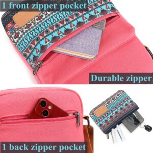 Leaper Girls Crossbody Purses 2 PCS Vintage Messenger Bag Canvas Crossbody Bag and Purse Set for Women Light Red