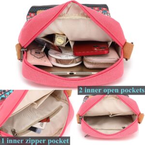 Leaper Girls Crossbody Purses 2 PCS Vintage Messenger Bag Canvas Crossbody Bag and Purse Set for Women Light Red