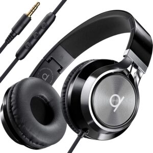 artix cl750 on-ear headphones wired with mic — noise isolating plug in headphones, computer headphones with microphone, headphones for laptop, headphones corded, headphones with cord (aux jack 3.5mm)