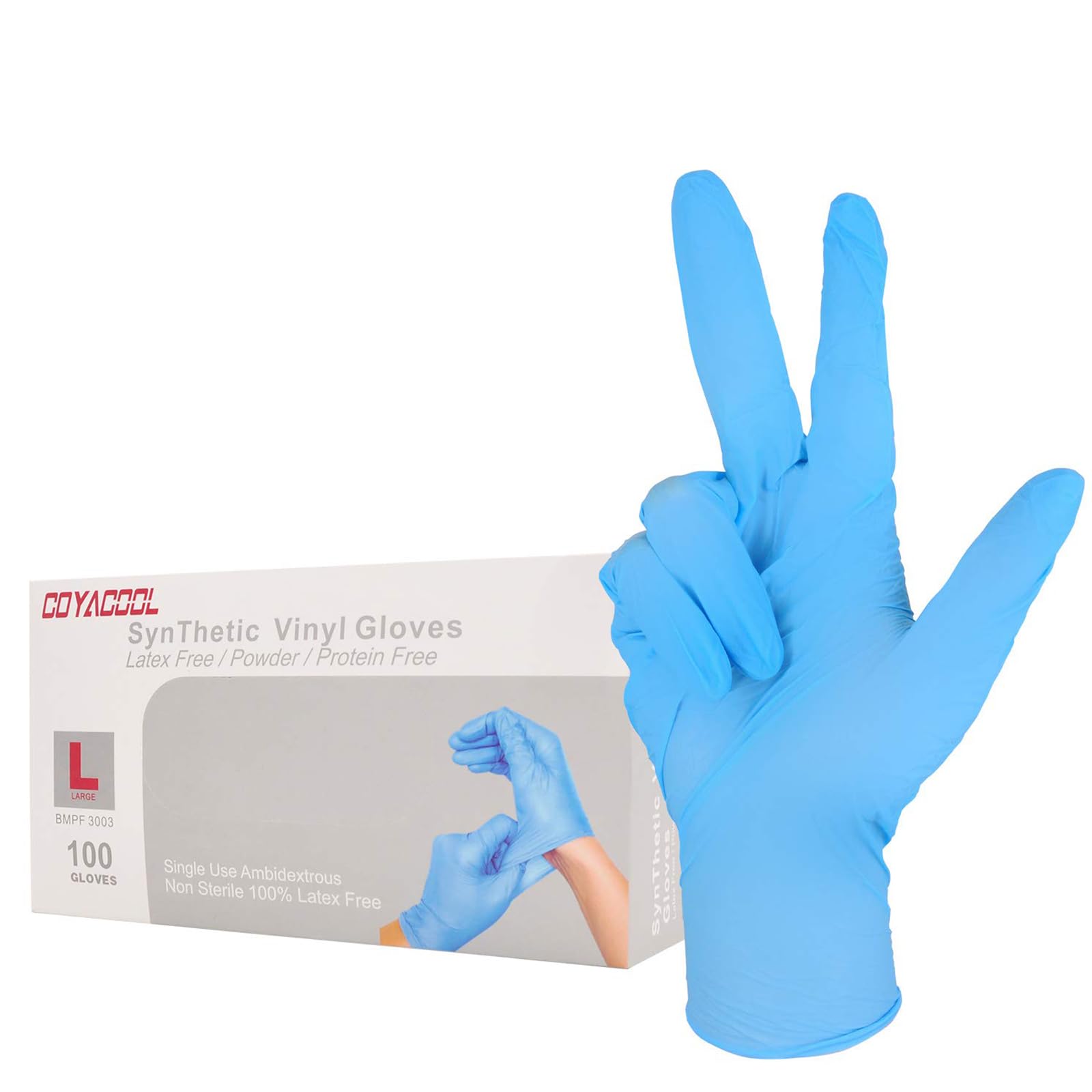 Coyacool Disposable Gloves Large, Nitrile and Vinyl Blend Material Gloves, Latex Free, 4 Mil,100 Pc. - Food Grade Gloves for Cleaning, Food Prep,Hair Dye,Tattoo, Blue