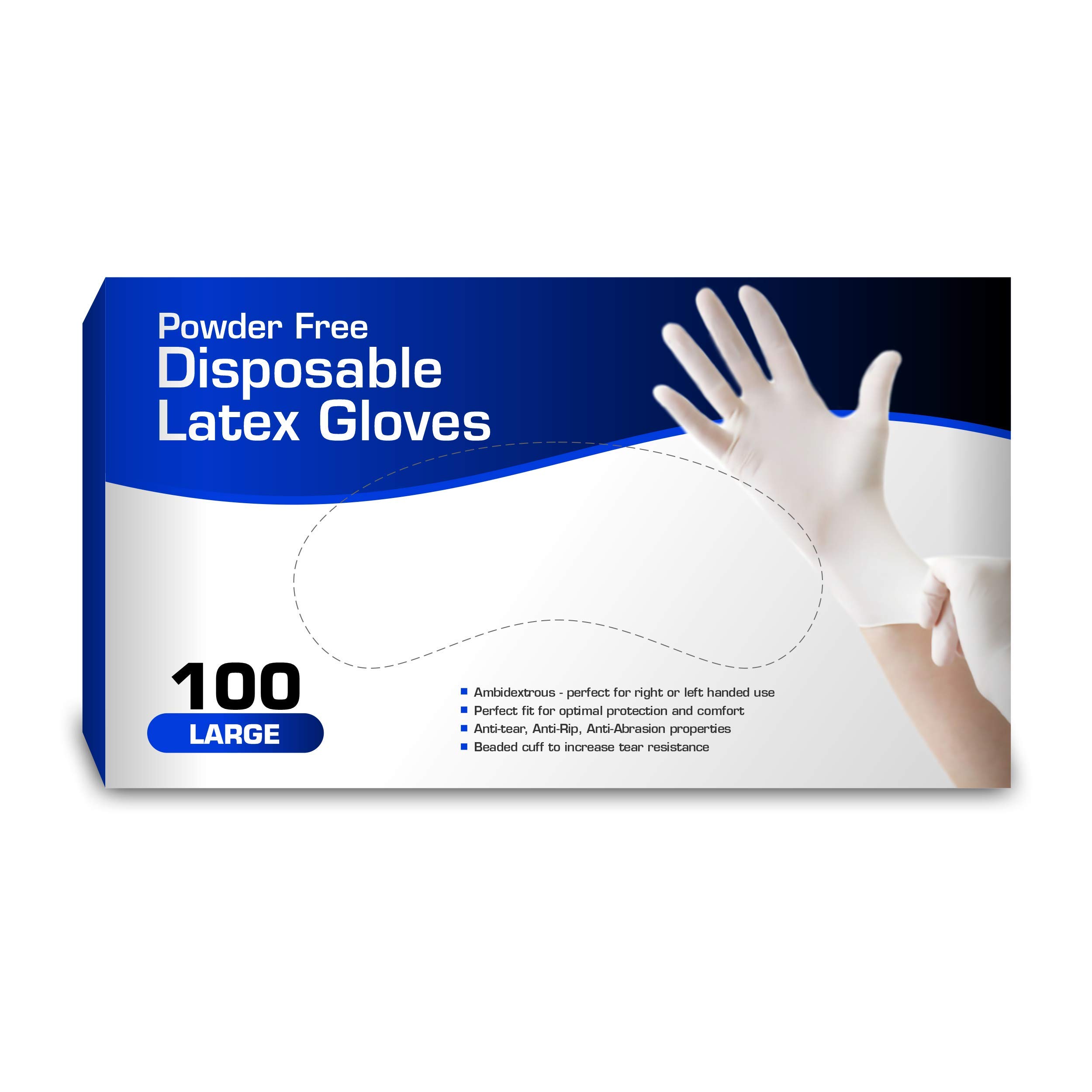 Chef's Star Disposable Powder Free Latex Gloves, 100 Count, Large