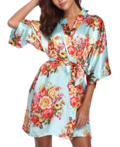 abc-star women's floral kimono robes short satin bathrobe silky sleepwear dressing gown for wedding getting ready