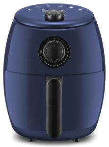 elite gourmet eaf-0201bg personal 2.1 qt. compact space saving electric hot air fryer oil-less healthy cooker, timer & temperature controls, 1000w, quart, blue gray