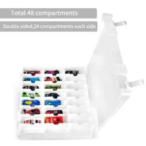 ALCYON Double Sided Toy Storage Organizer Case for Hot Wheels Car, for Matchbox Cars, for Mini Toys, for Small Dolls. Carrying Box Container Carrier with 48 Compartments - Upgrade (Box Only)