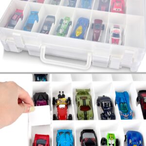 ALCYON Double Sided Toy Storage Organizer Case for Hot Wheels Car, for Matchbox Cars, for Mini Toys, for Small Dolls. Carrying Box Container Carrier with 48 Compartments - Upgrade (Box Only)