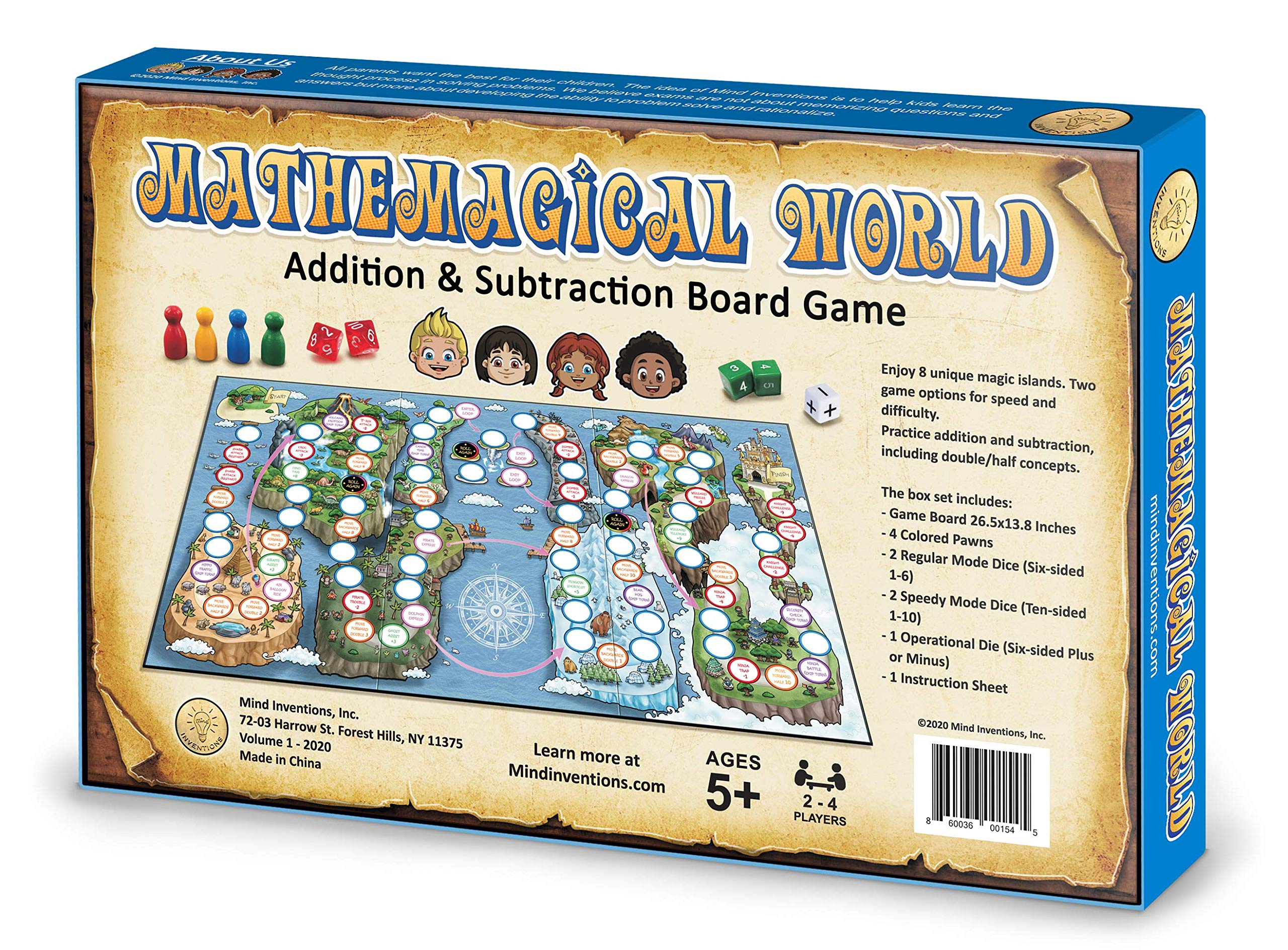 Mathemagical World - Addition & Subtraction Math Board Game for Kids, 2-4 players, Ages 5+ and Perfect for Homeschool, Kindergarten, Pre-k, and Gifted & Talented Prep