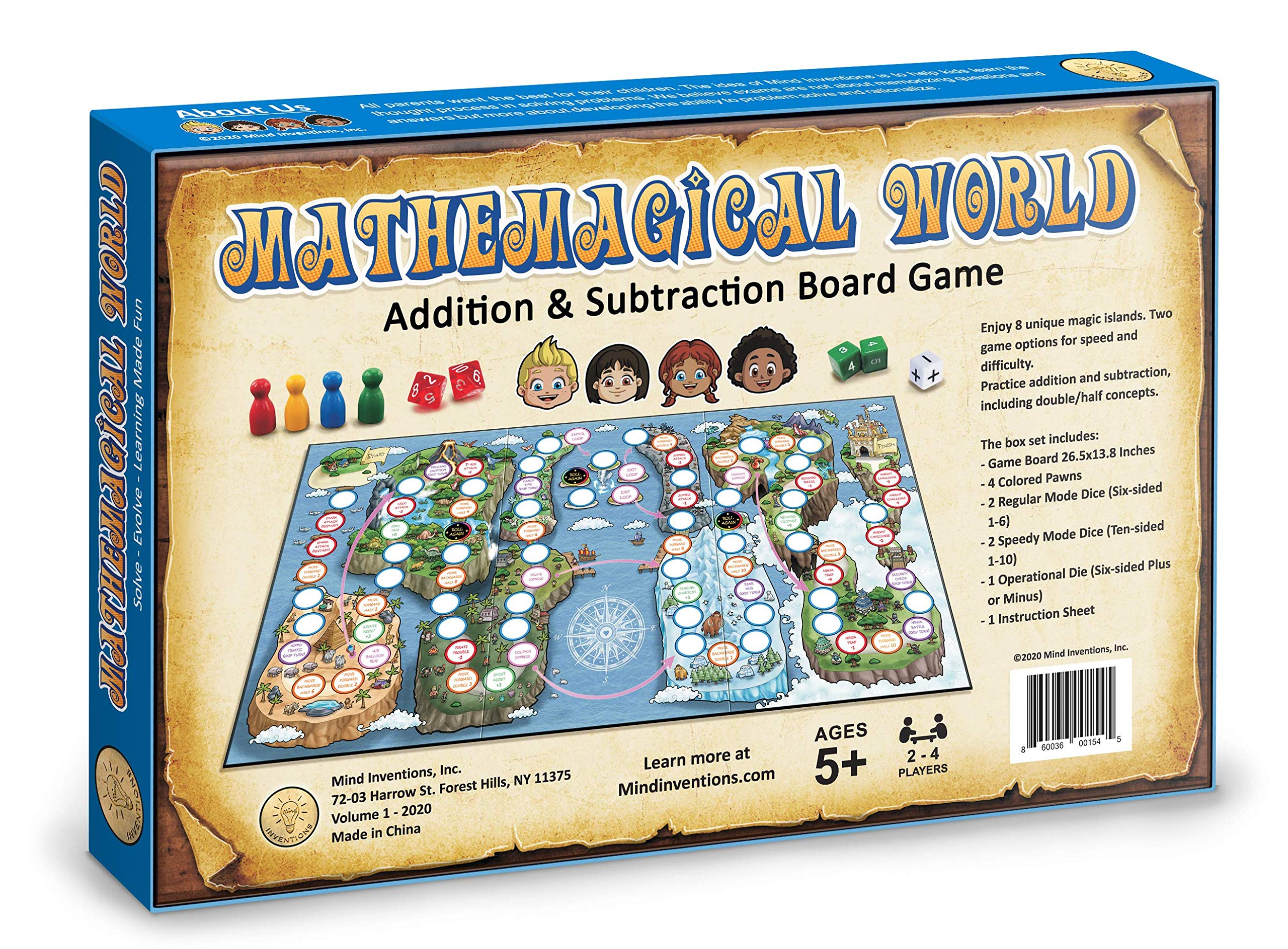 Mathemagical World - Addition & Subtraction Math Board Game for Kids, 2-4 players, Ages 5+ and Perfect for Homeschool, Kindergarten, Pre-k, and Gifted & Talented Prep