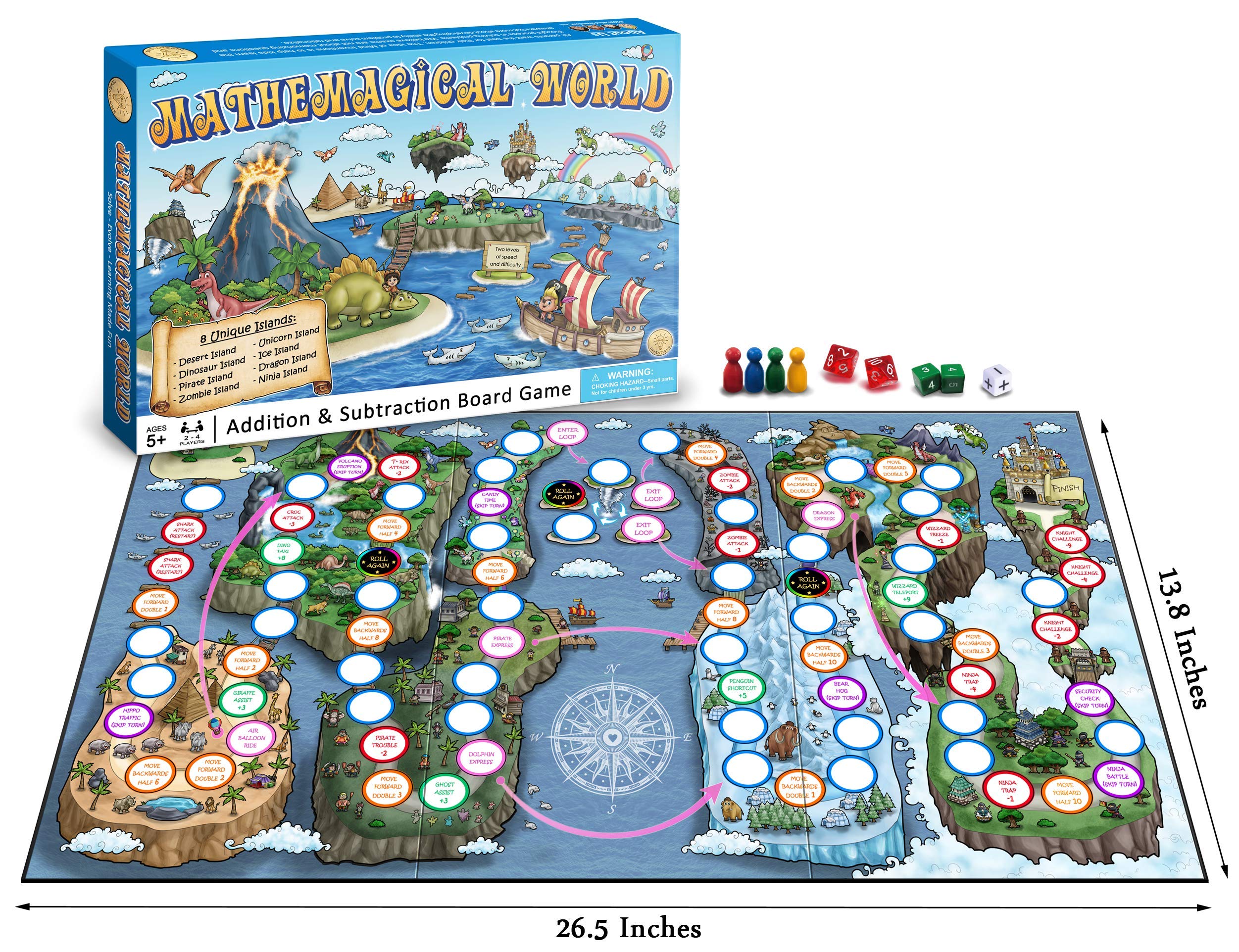 Mathemagical World - Addition & Subtraction Math Board Game for Kids, 2-4 players, Ages 5+ and Perfect for Homeschool, Kindergarten, Pre-k, and Gifted & Talented Prep