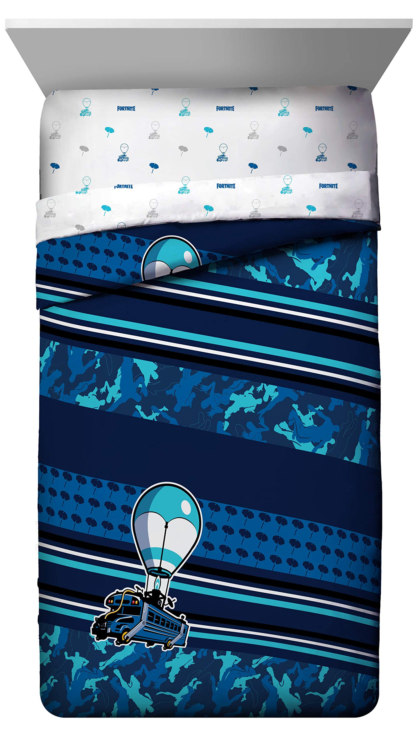 Jay Franco Fortnite Battle Bus 5 Piece Twin Bed Set - includes Reversible Comforter & Sheet Set Bedding - Super Soft Fade Resistant Microfiber (Official Fortnite Product)