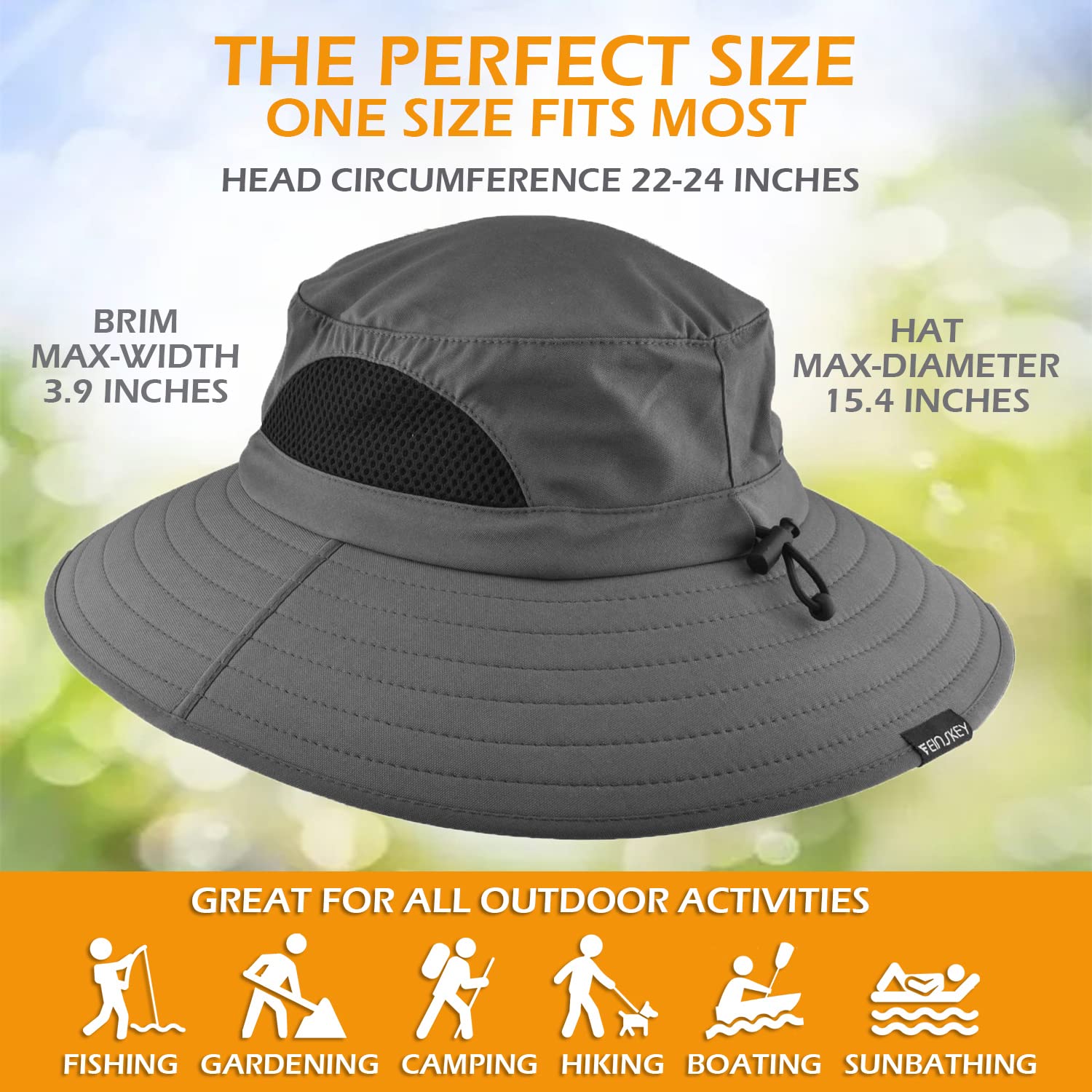 EINSKEY Sun Hat with Neck Flap, UV Protection Waterproof Safari Cap Wide Brim Bucket Hat for Fishing Gardening Hiking Hunting