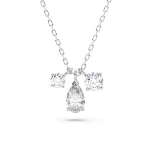 swarovski attract cluster pendant necklace with pear and circle cut clear crystals on a rhodium plated setting with matching chain