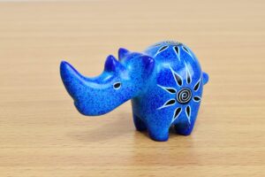 tembo africa - handmade african rhino - soapstone figurine sculpture - 2 inches height x 3 inches long, blue - handmade from africa, ss22