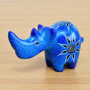 TEMBO AFRICA - Handmade African Rhino - Soapstone Figurine Sculpture - 2 Inches Height x 3 Inches Long, Blue - Handmade From Africa, SS22