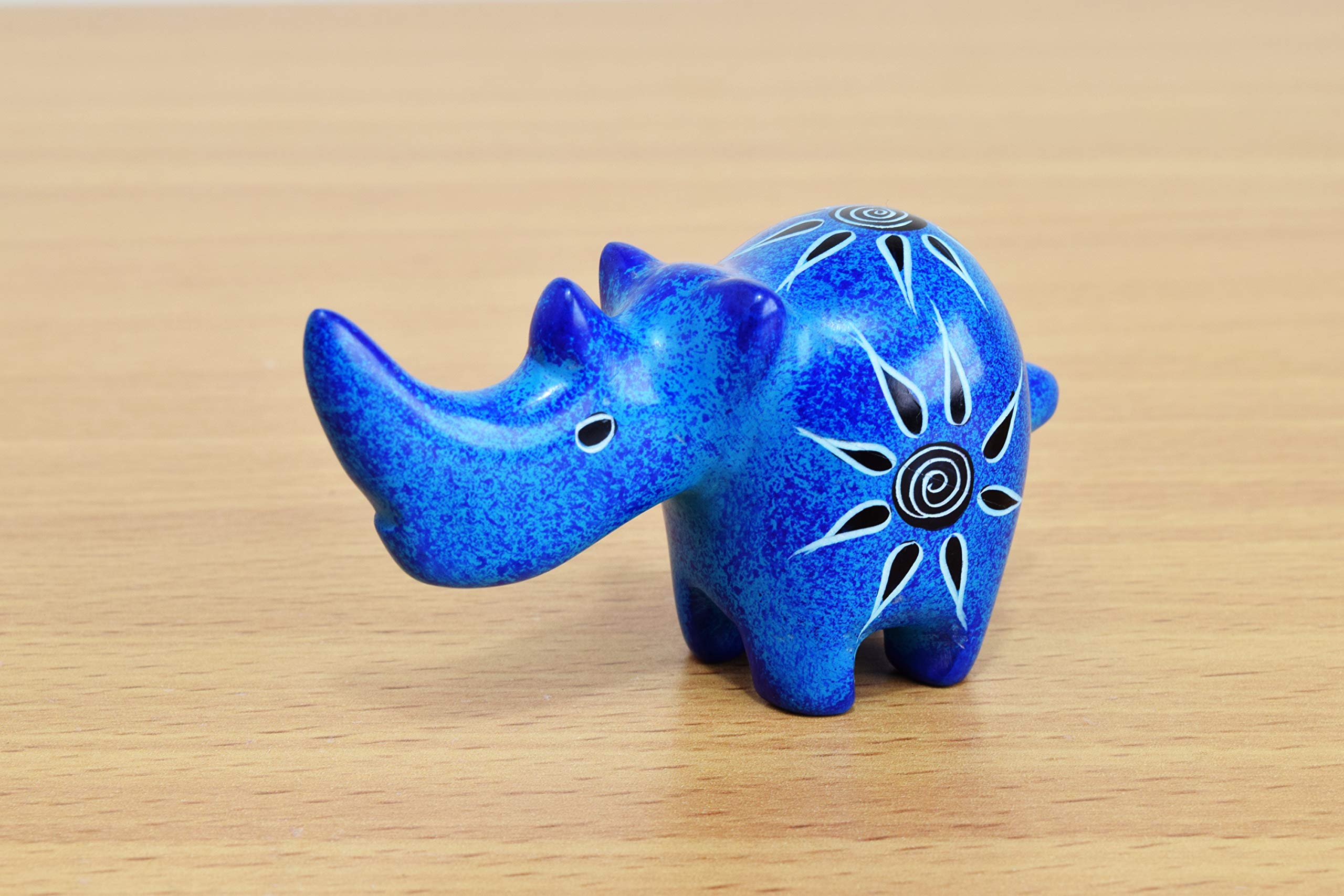 TEMBO AFRICA - Handmade African Rhino - Soapstone Figurine Sculpture - 2 Inches Height x 3 Inches Long, Blue - Handmade From Africa, SS22