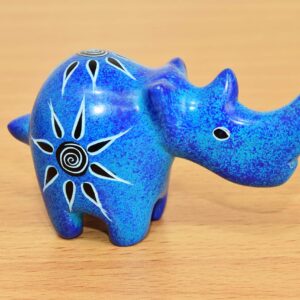 TEMBO AFRICA - Handmade African Rhino - Soapstone Figurine Sculpture - 2 Inches Height x 3 Inches Long, Blue - Handmade From Africa, SS22