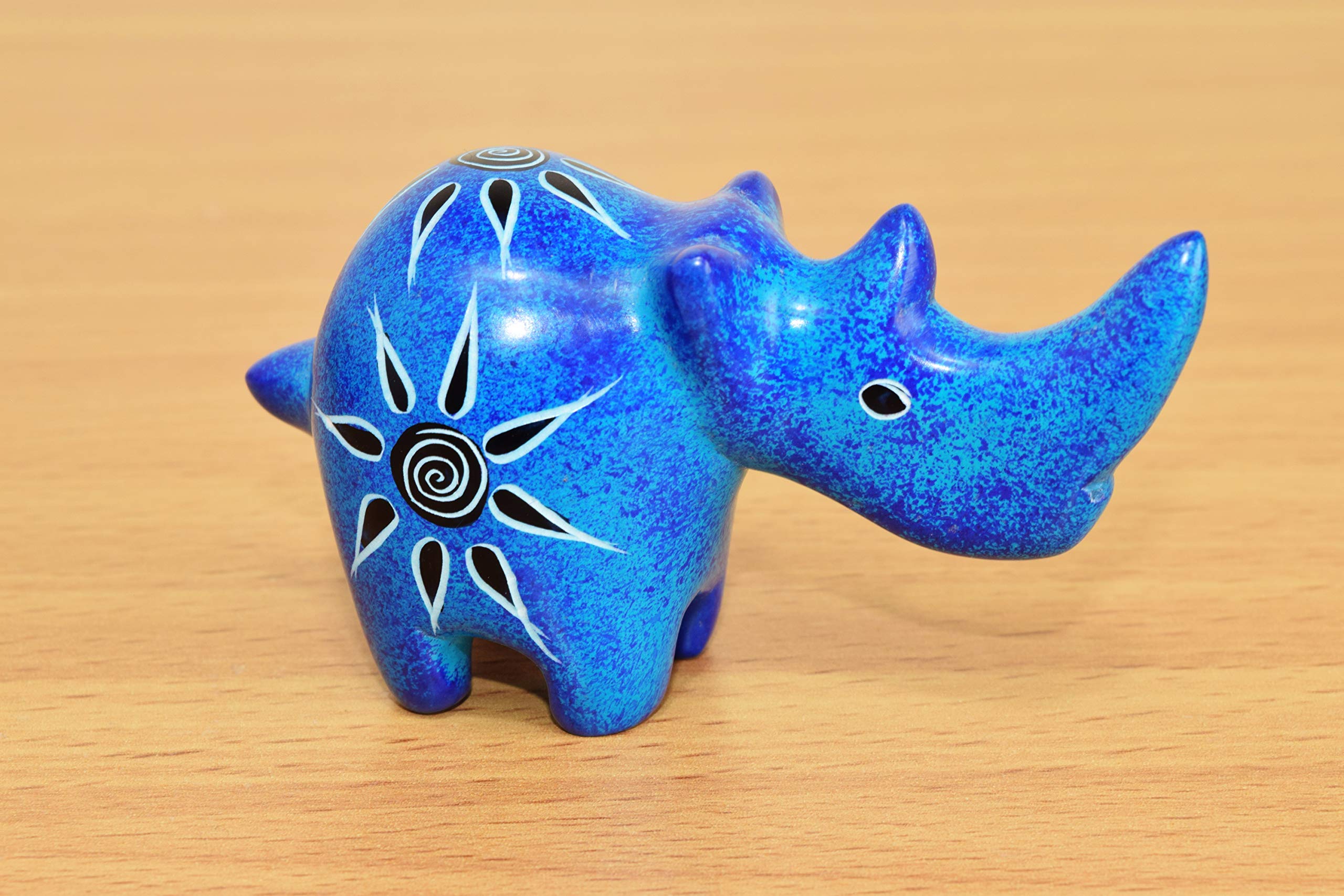 TEMBO AFRICA - Handmade African Rhino - Soapstone Figurine Sculpture - 2 Inches Height x 3 Inches Long, Blue - Handmade From Africa, SS22