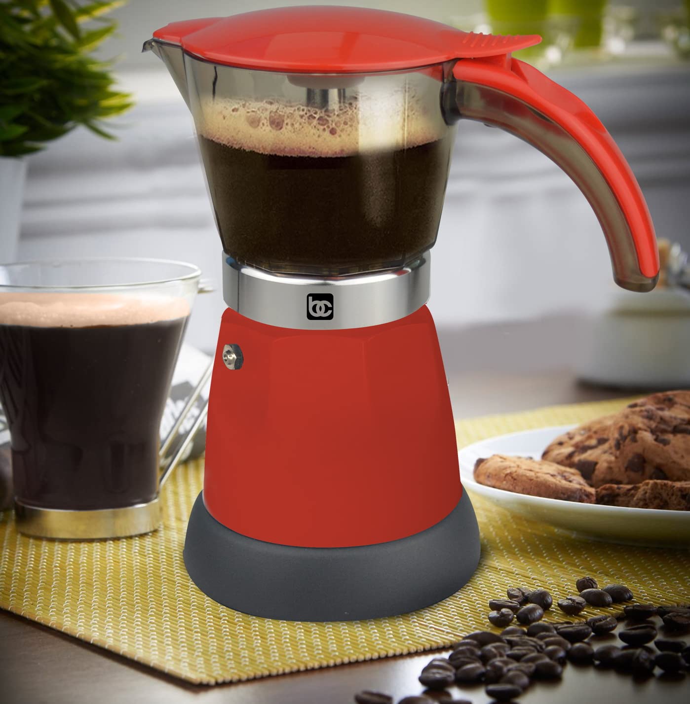 Bene Casa Red Portable Electric Espresso Maker 3 or 6 Cups/Cafetera Roja Portable Electrica Espresso de 3 o 6 Tasas