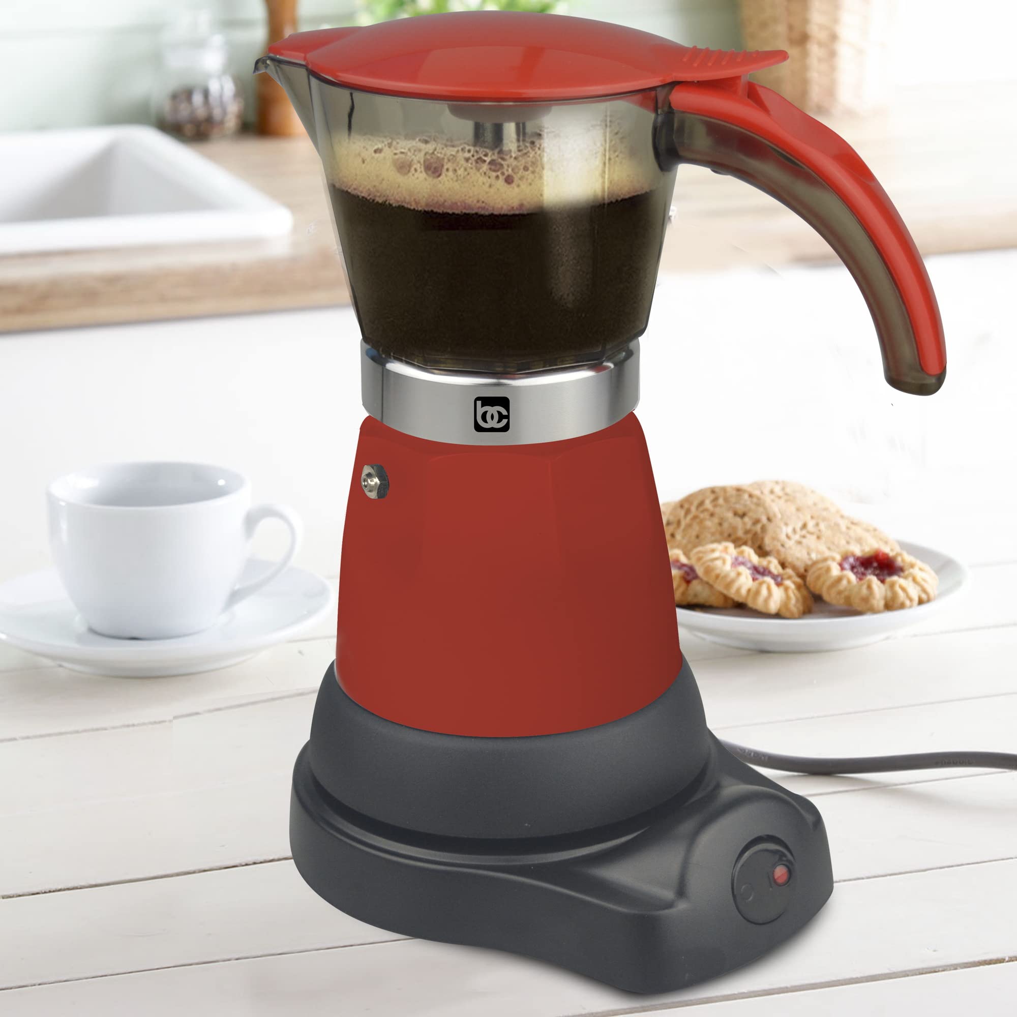 Bene Casa Red Portable Electric Espresso Maker 3 or 6 Cups/Cafetera Roja Portable Electrica Espresso de 3 o 6 Tasas