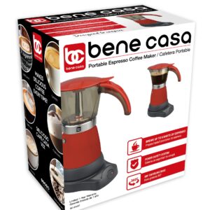 Bene Casa Red Portable Electric Espresso Maker 3 or 6 Cups/Cafetera Roja Portable Electrica Espresso de 3 o 6 Tasas