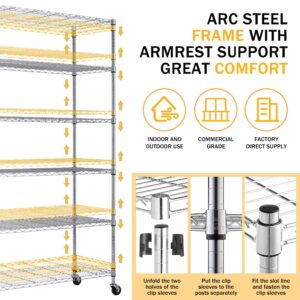 Metal Storage Shelves 82"x48"x18" Wire Shelving Unit w/Wheels, 2100 LBS Heavy Duty Industrial Utility Steel Storage Rack, 6 Tier NSF UltraDurable Shelf Organizer Racks for Garage Kitchen Storage