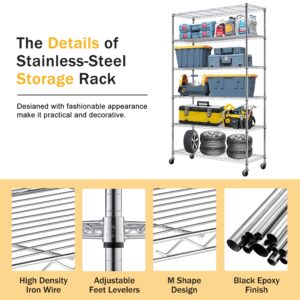 Metal Storage Shelves 82"x48"x18" Wire Shelving Unit w/Wheels, 2100 LBS Heavy Duty Industrial Utility Steel Storage Rack, 6 Tier NSF UltraDurable Shelf Organizer Racks for Garage Kitchen Storage