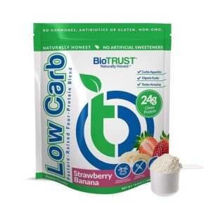 biotrust low carb protein powder – delicious whey & casein blend from grass-fed hormone free cows – non gmo, gluten free (strawberry banana)