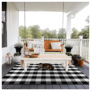 earthall buffalo plaid outdoor rug 4'x 6', cotton hand-woven checkered door mat, reversible foldable washable outdoor rug stripe for layered door mats porch/front door