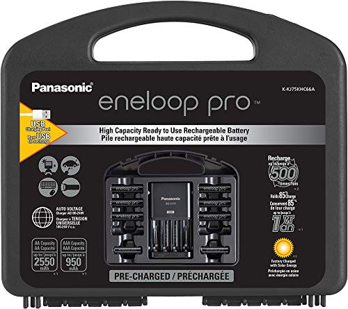 Panasonic K-KJ75KHC66A eneloop pro High Capacity Rechargeable Batteries Power Pack 6AA, 6AAA, Advanced Battery Charger with USB Charging Port and Plastic Storage Case