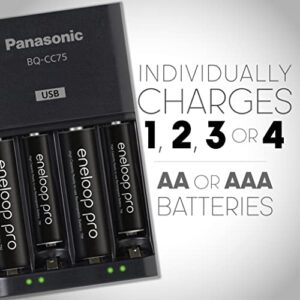 Panasonic K-KJ75KHC66A eneloop pro High Capacity Rechargeable Batteries Power Pack 6AA, 6AAA, Advanced Battery Charger with USB Charging Port and Plastic Storage Case