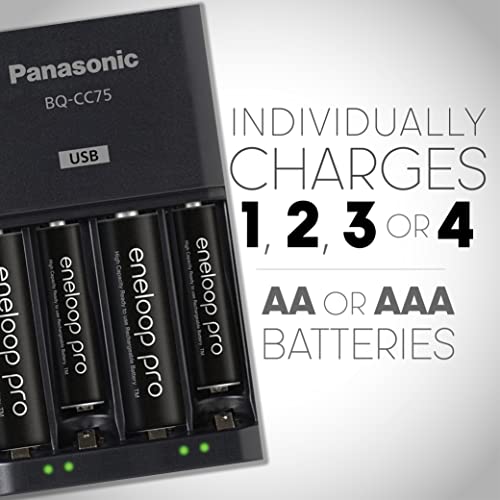 Panasonic K-KJ75KHC66A eneloop pro High Capacity Rechargeable Batteries Power Pack 6AA, 6AAA, Advanced Battery Charger with USB Charging Port and Plastic Storage Case