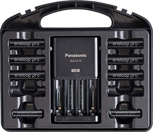 Panasonic K-KJ75KHC66A eneloop pro High Capacity Rechargeable Batteries Power Pack 6AA, 6AAA, Advanced Battery Charger with USB Charging Port and Plastic Storage Case