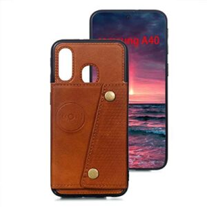 smfu case for samsung galaxy a40 wallet phone case leather wallet back cover folio flip card holder non-slip casewith id credit card slot holder (3 card pockets) with screen protector (brown)