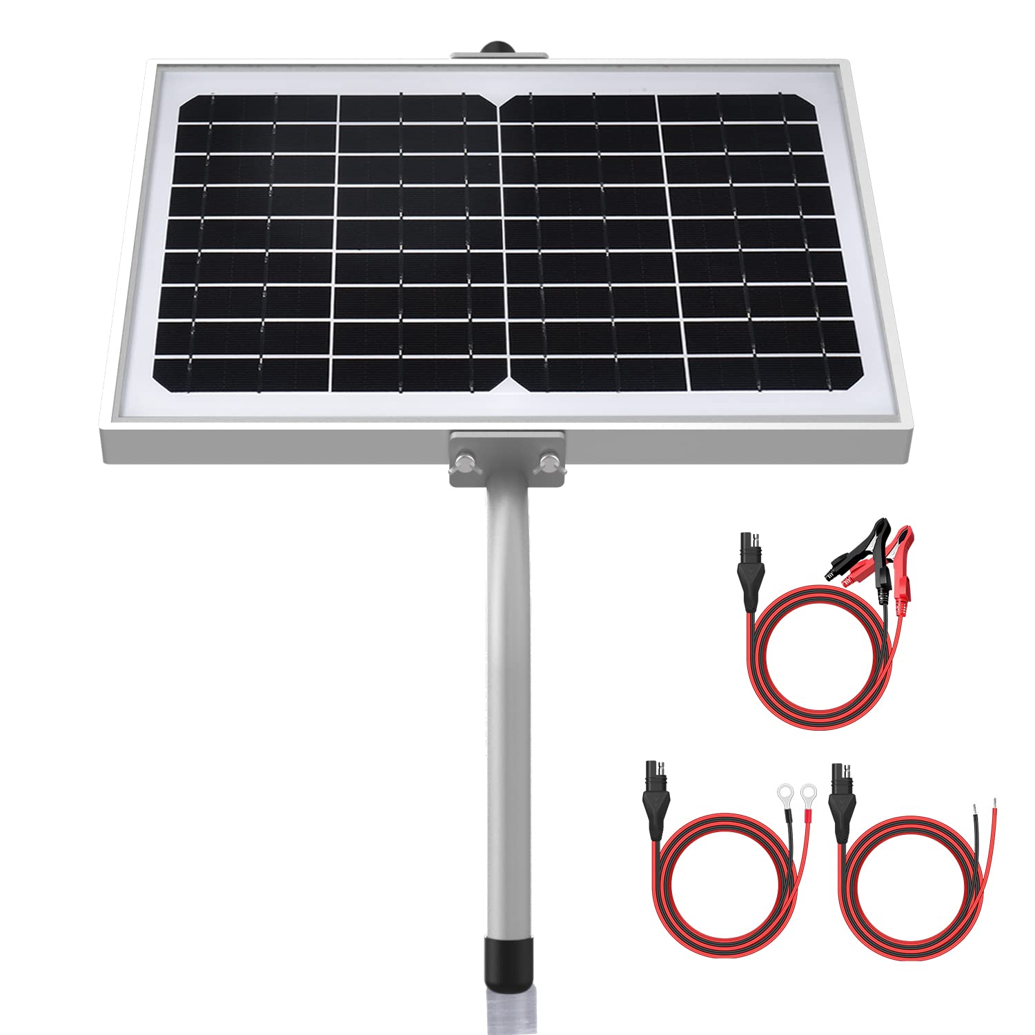 SUNER POWER 12V Waterproof Solar Battery Trickle Charger & Maintainer - 10 Watts Solar Panel Built-in Intelligent MPPT Solar Charge Controller + Tubular Mount Bracket + SAE Connection Cable Kits