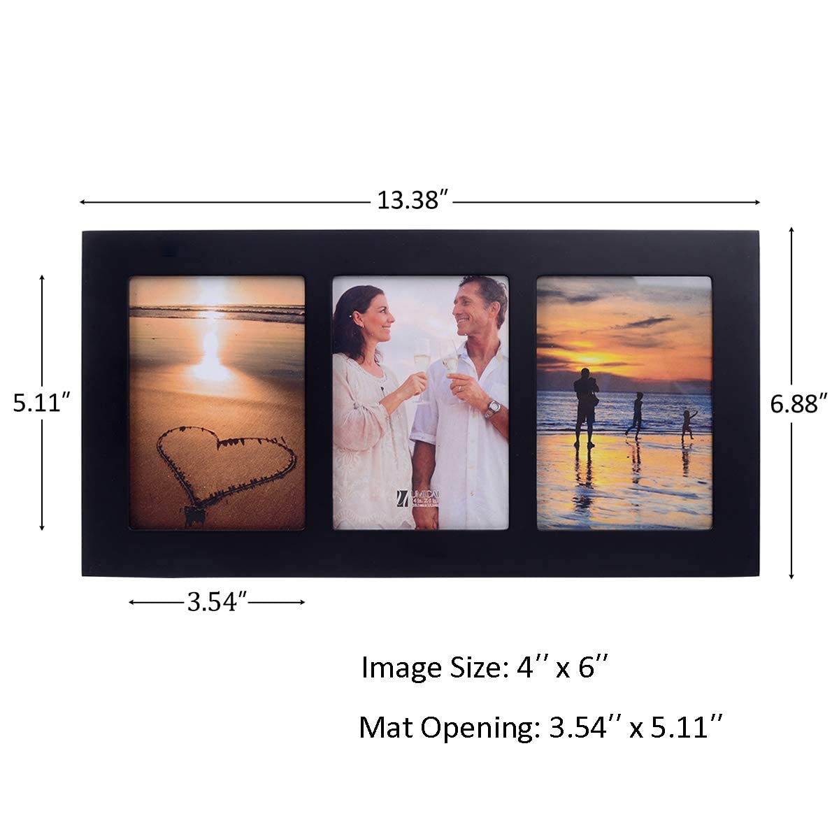 UMICAL 4x6 3-Opening Collage Picture Frame Black Wood Photo Frames for 4x6 Inch Pictures Display Made for Tabletop Stand and Wall Mounting