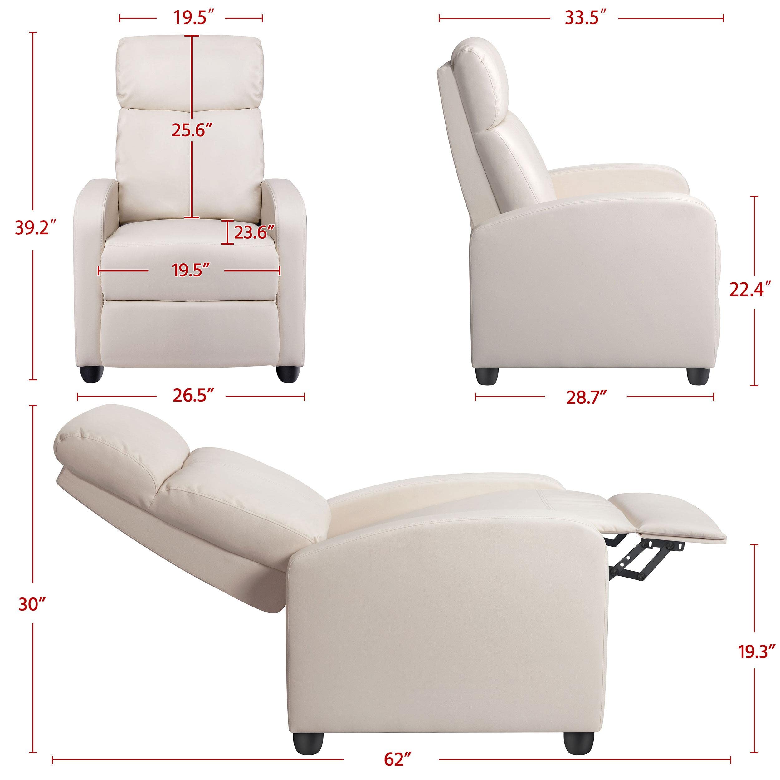 Topeakmart Recliner Chair for Living Room Recliner Sofa Reading Chair Single Sofa Home Theater Seating Modern Reclining Chair Easy Lounge with PU Leather Padded Seat Backrest