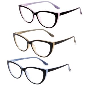 crgatv 3 pack reading glasses blue light blocking stylish cat eye computer readers anti eyestrain & glare for women