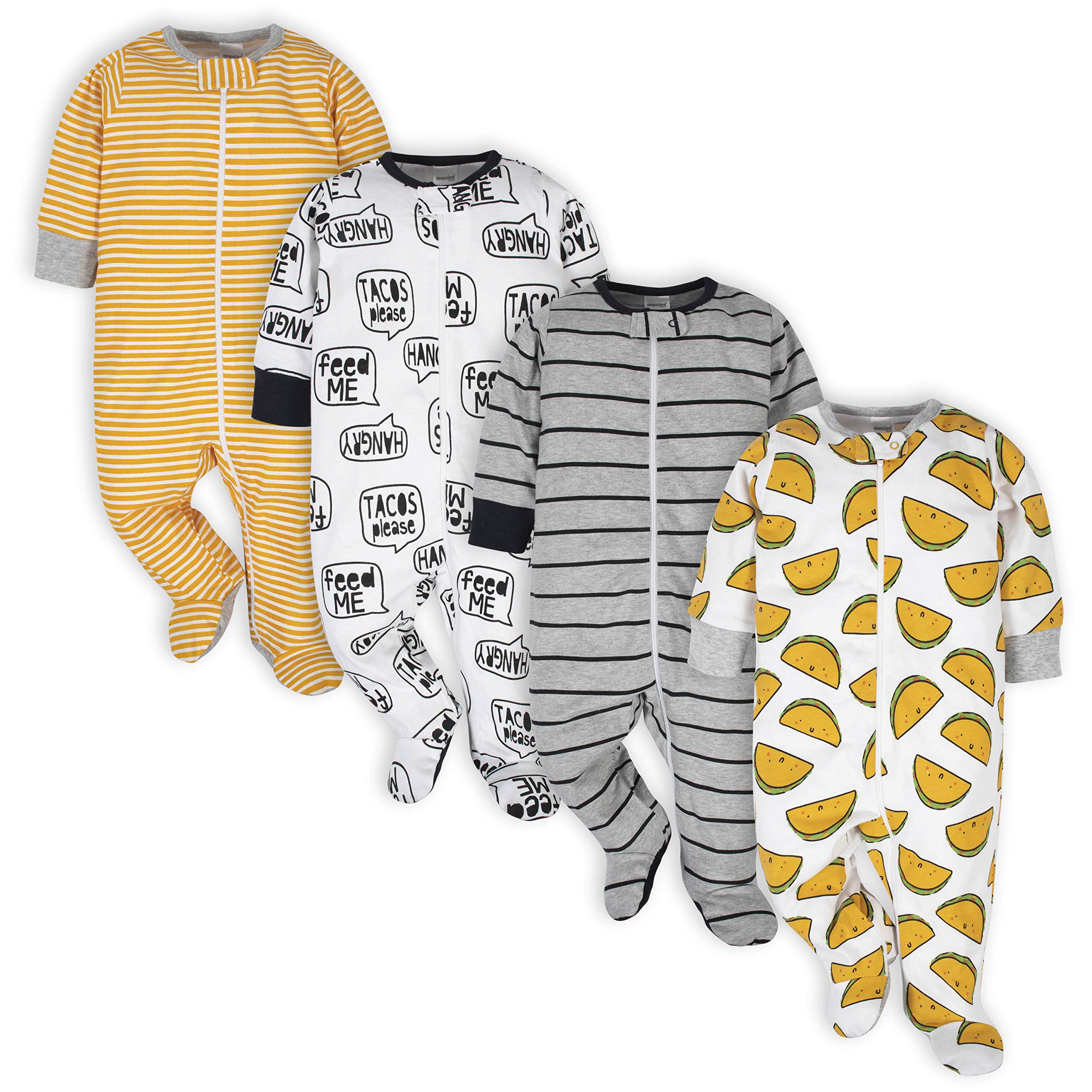 Onesies baby boys 4-pack 'N Plays Footies and Toddler Sleepers, Gold Hungry, 0-3 Months US