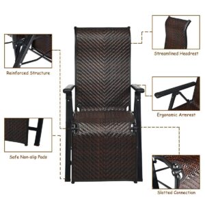 Outdoor PE Rattan Folding Lounge Chair Chaise Lounge Reclining Chair Ergonomic Adjustable Backrest Position Solid Steel Frame Construction Ideal for Patio Beach Balcony Backyard Pool Side Use