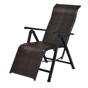 outdoor pe rattan folding lounge chair chaise lounge reclining chair ergonomic adjustable backrest position solid steel frame construction ideal for patio beach balcony backyard pool side use