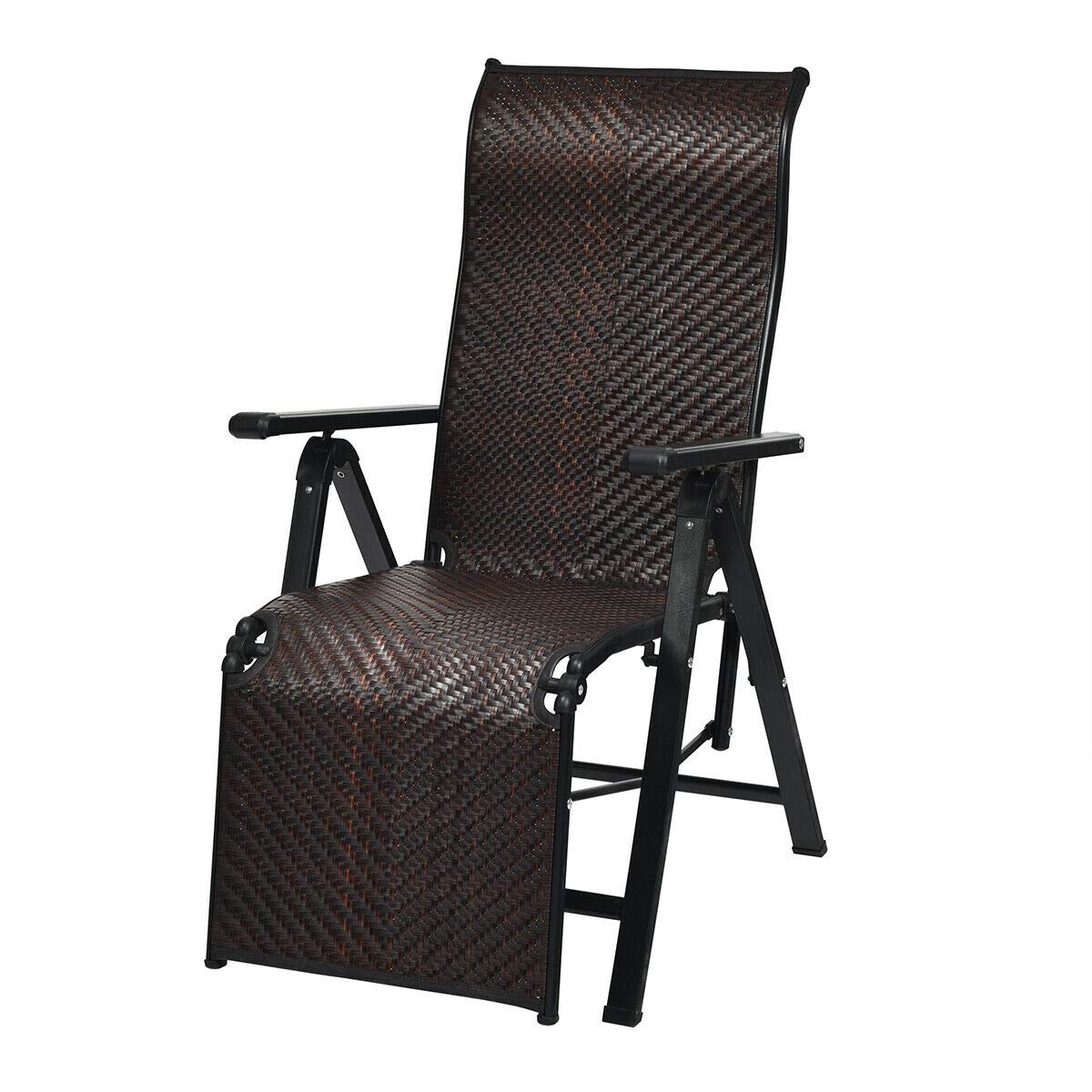 Outdoor PE Rattan Folding Lounge Chair Chaise Lounge Reclining Chair Ergonomic Adjustable Backrest Position Solid Steel Frame Construction Ideal for Patio Beach Balcony Backyard Pool Side Use