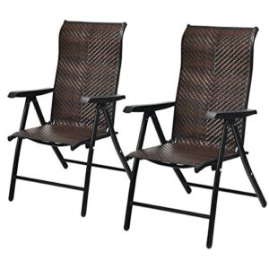 2pcs outdoor pe rattan folding lounge chair recliner 5 adjustable backrest position steel frame ideal for patio beach balcony backyard pool side use perfect for family gathering party outdoor camping