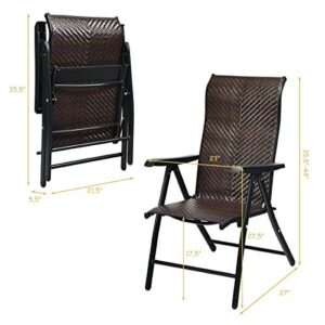 2PCS Outdoor PE Rattan Folding Lounge Chair Recliner 5 Adjustable Backrest Position Steel Frame Ideal For Patio Beach Balcony Backyard Pool Side Use Perfect For Family Gathering Party Outdoor Camping